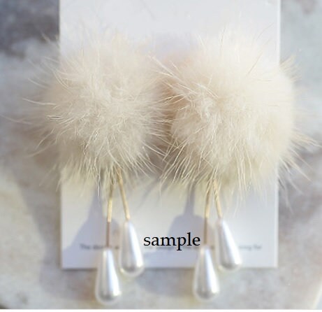 FMP-32/ 2pcs- Mink Fur Ball Stud Earring With 0ne Openable Loop, Red - Etsy