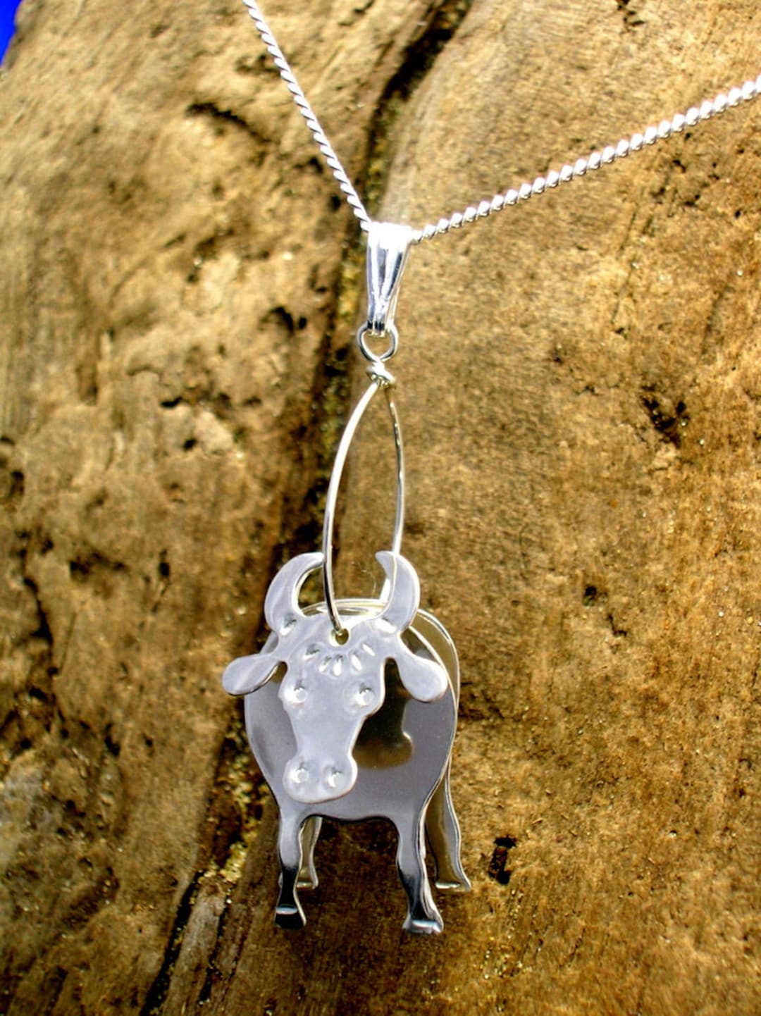 Sterling Silver 3D Cow Pendant Necklace: Handmade Farm Animal Jewellery ...