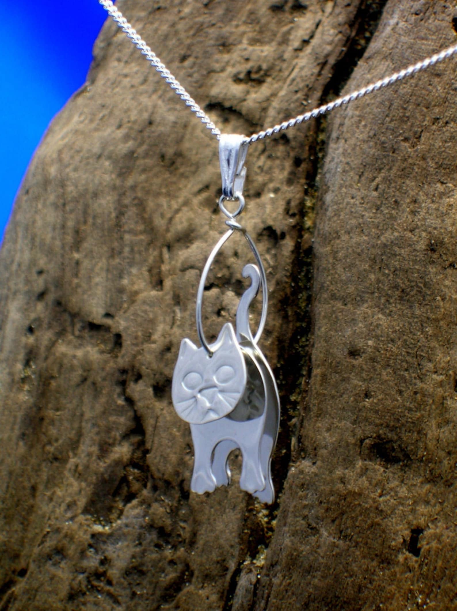 Silver Cat Pendant Cat Necklace Sterling Silver Handmade - Etsy