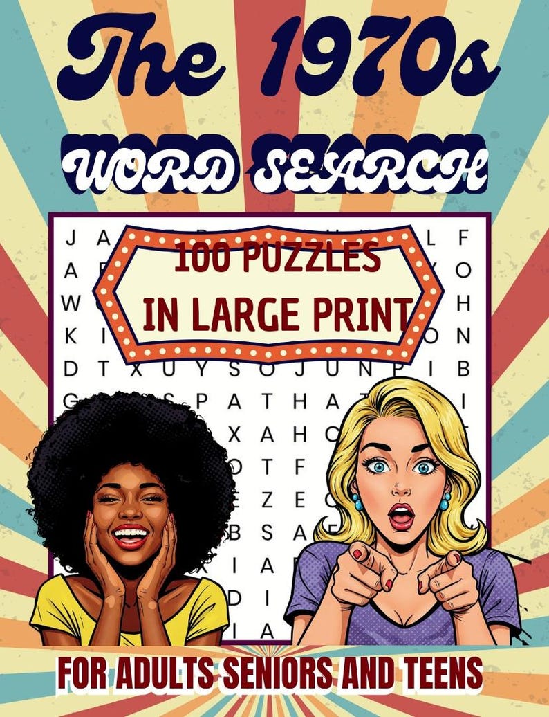 1970s Word Search Puzzle Book | Large Print Retro Puzzles for Adults ...
