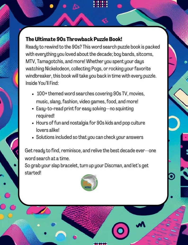 1990s Word Search Puzzle Book Large Print Retro Puzzles for Adults ...