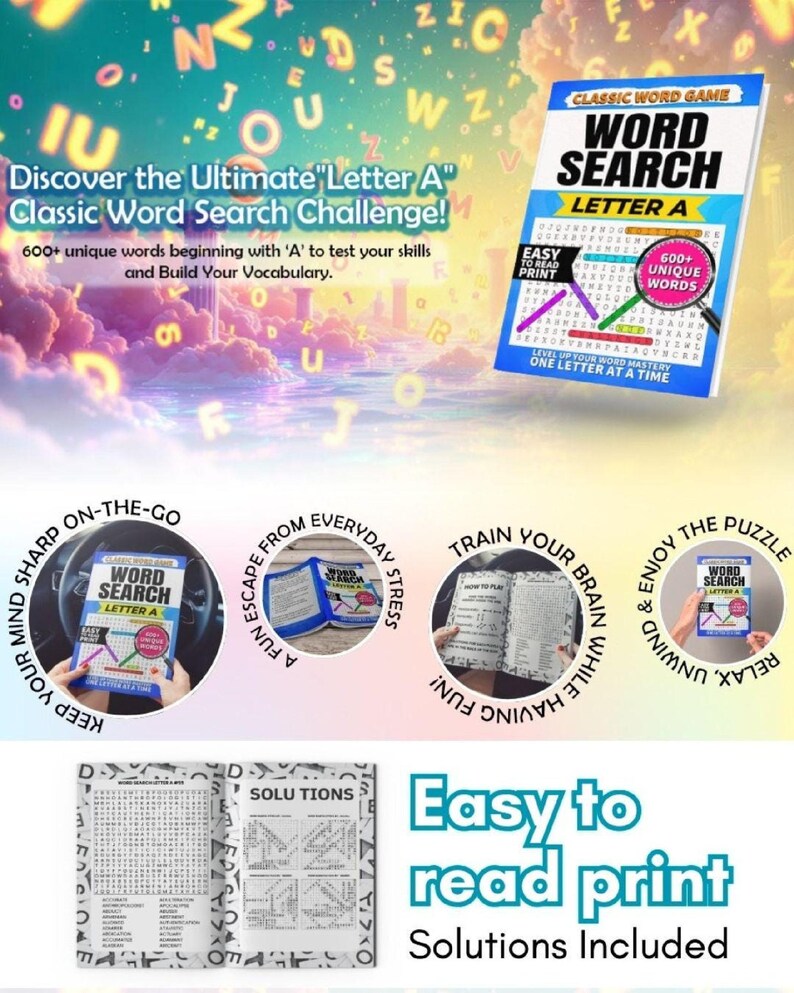 Letter A Word Search Puzzle Book: Large Print Vocabulary Builder ...