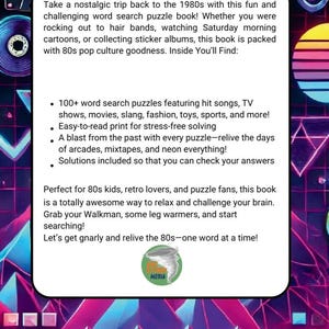 1980s Word Search Puzzle Book PDF | 100 Large Print Retro Games ...
