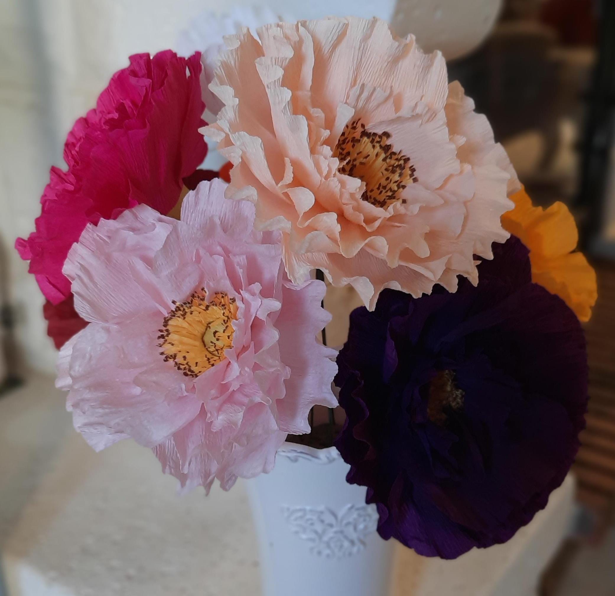 Handmade Large Pink Crepe Paper Flower, 35cm Height, 19cm Diameter ...