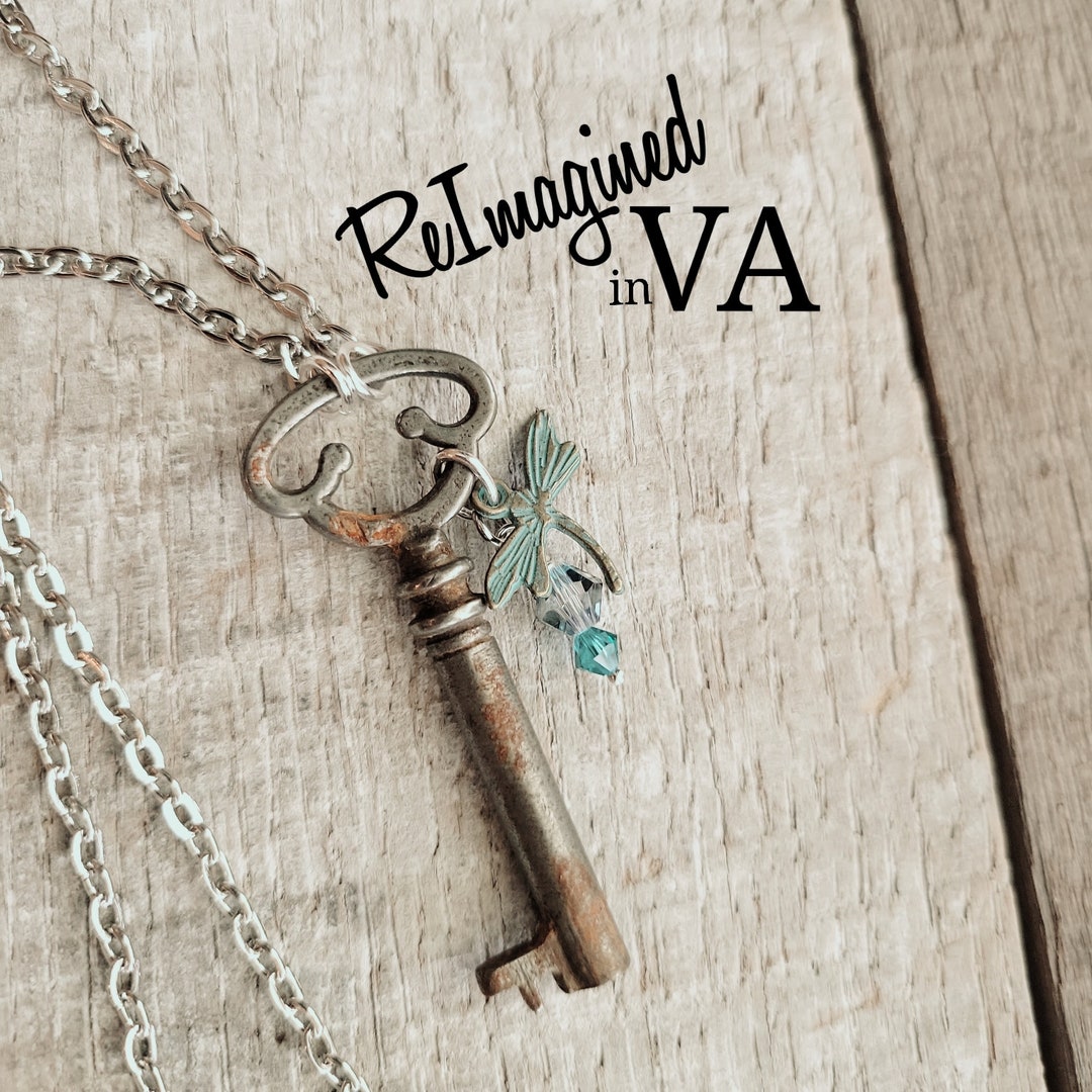 Vintage Skeleton Key and Dragonfly Necklace, Upcycled Recycled ...