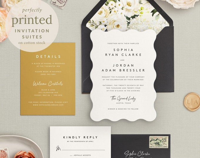 Wavy Edge Wedding Invitation Set, Printed Invitation Suite ...