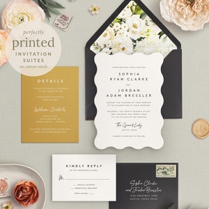 Wavy Edge Wedding Invitation Set, Printed Invitation Suite ...