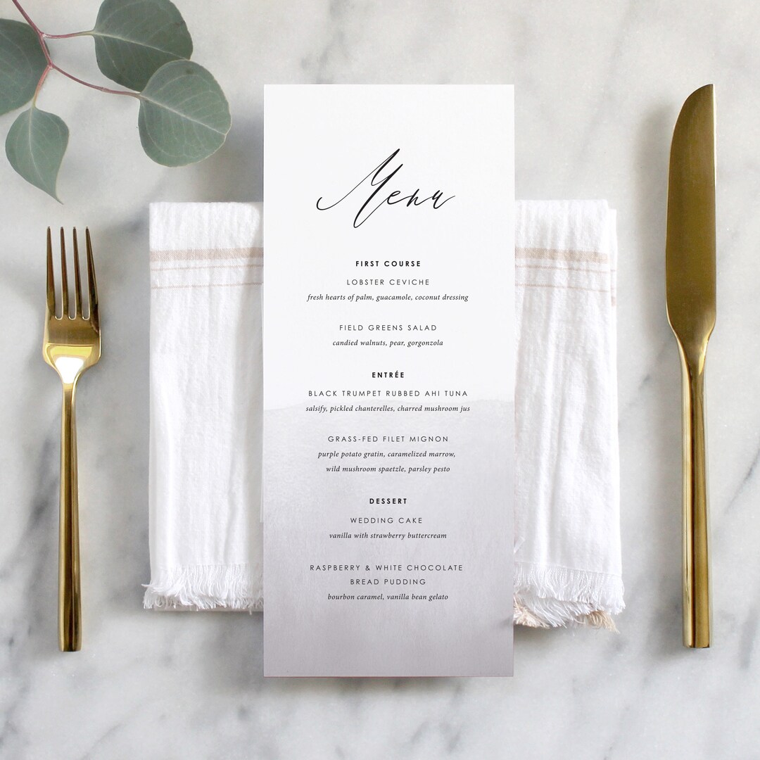 Printed Wedding Menu, Elegant Wedding Menu, Classic Wedding Menu ...
