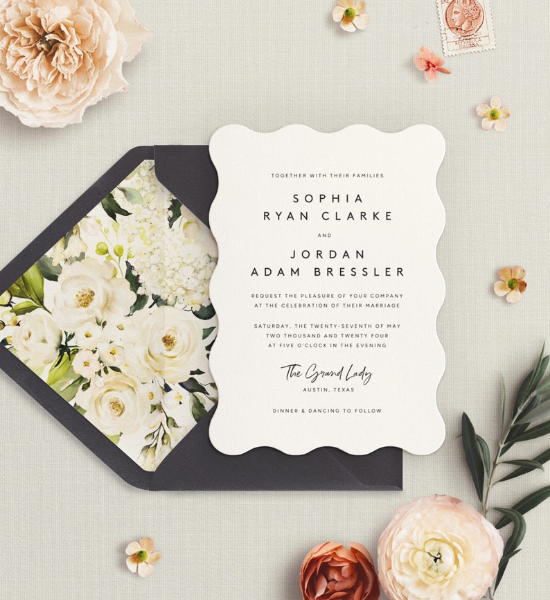 Wavy Edge Wedding Invitation Set, Printed Invitation Suite ...