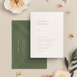 Wedding Invitation Set Printed With Dark Green Envelopes, Envelope ...