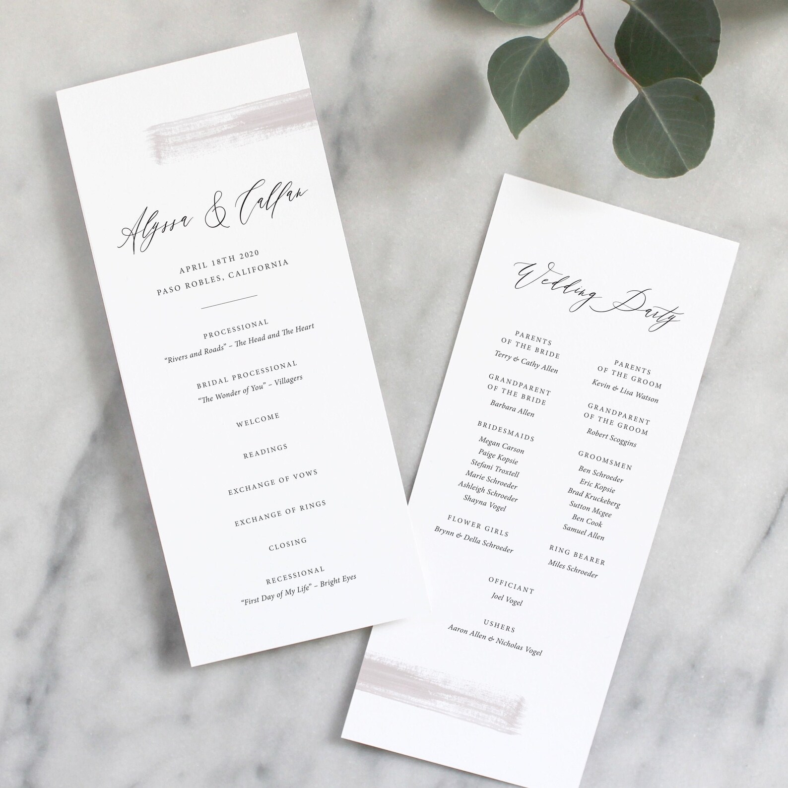Printed Wedding Program, Elegant Wedding Program, Classic Wedding ...