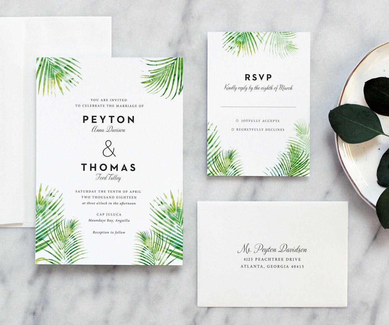 Palm Leaves Wedding Invitation Tropical Wedding Invitation - Etsy