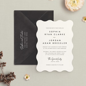 Wavy Edge Wedding Invitation Set, Printed Invitation Suite ...