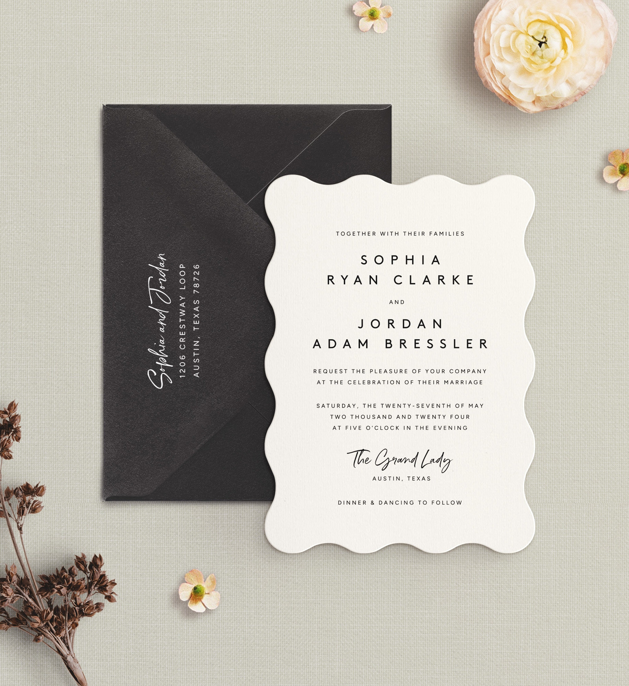 Wavy Edge Wedding Invitation Set, Printed Invitation Suite ...