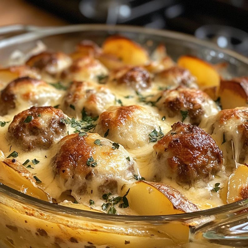 EASY RECIPE for Cheesy French Potato and Meatball Bake Recipe Download ...