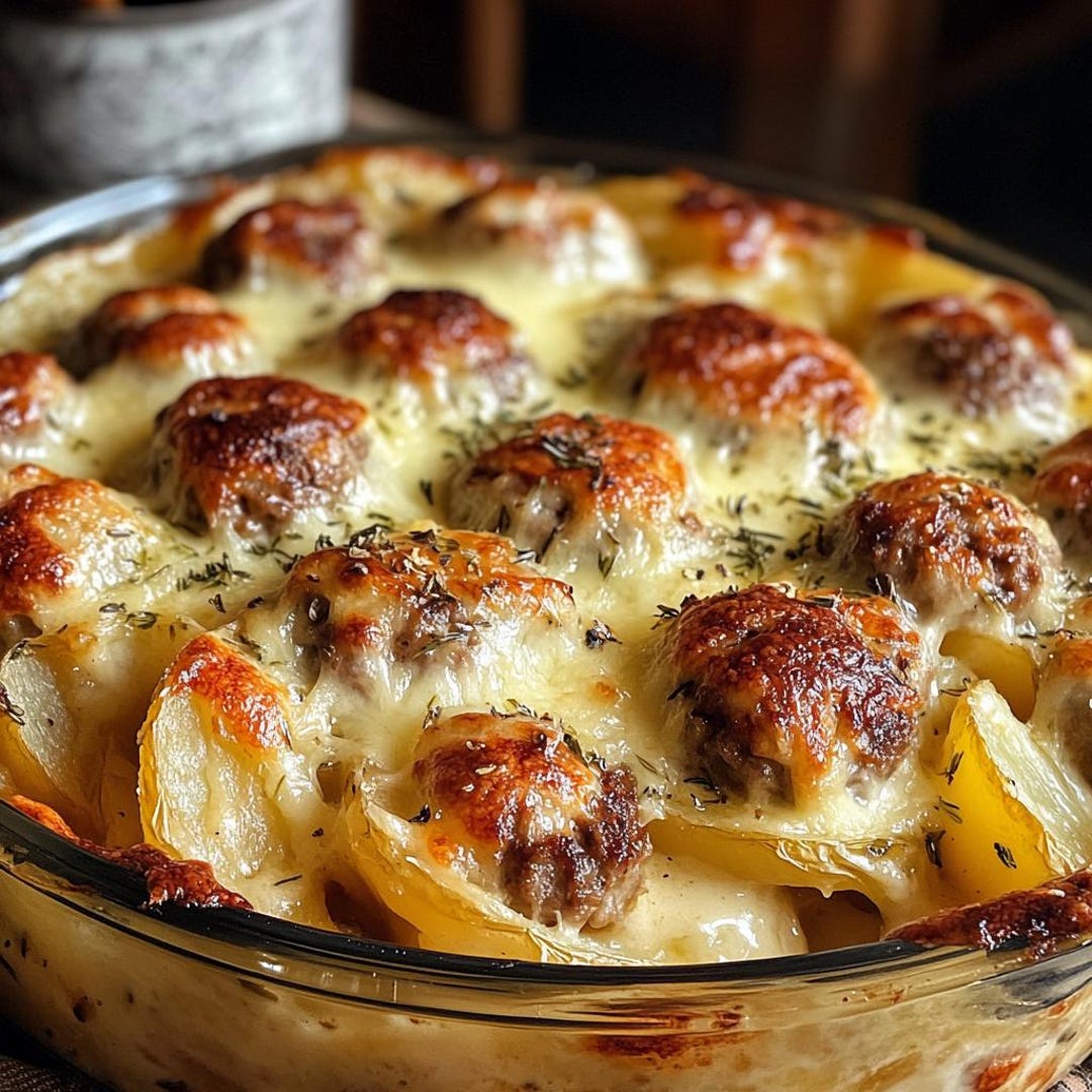 EASY RECIPE for Cheesy French Potato and Meatball Bake Recipe Download ...