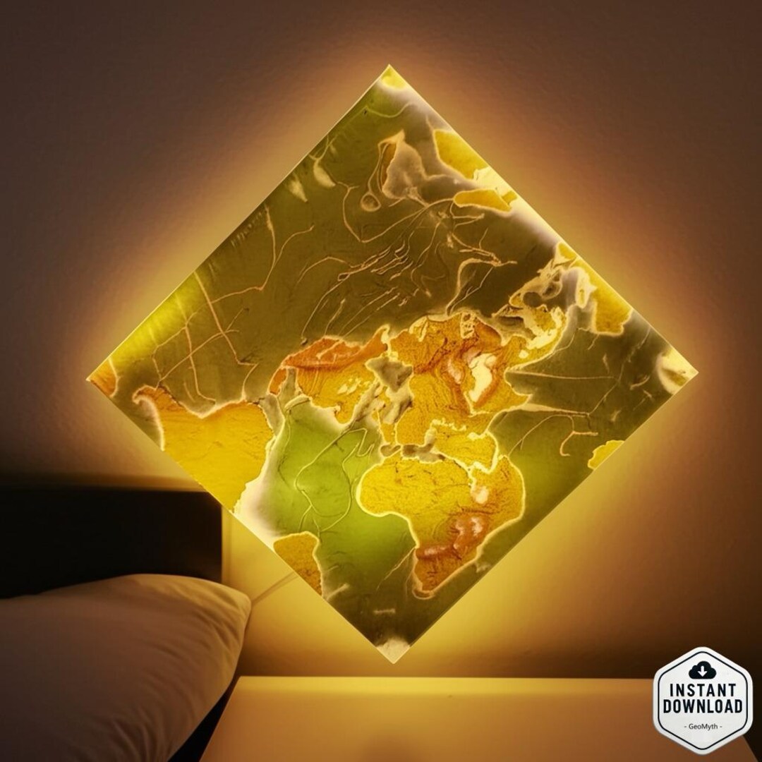 Printable Diamond Polar Projection World Topographic Map - North Pole ...