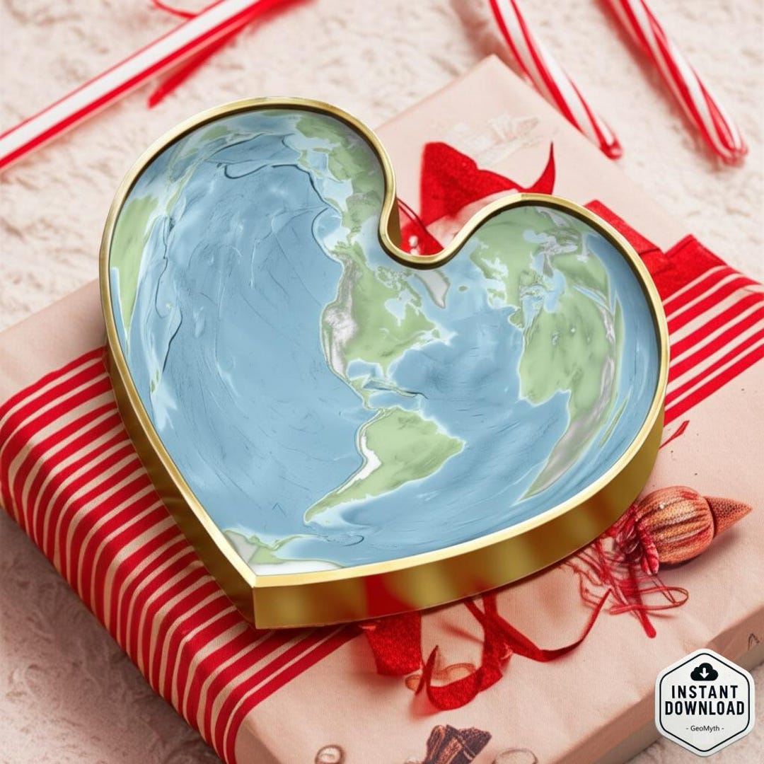 Printable Colorful Heart-shaped World Topographic Map - Americas ...