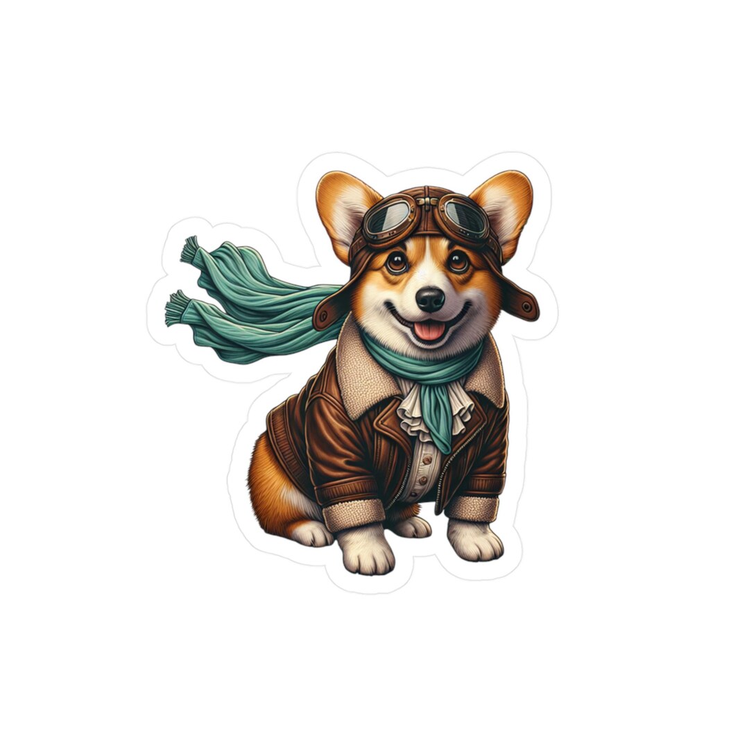Adorable Corgi Pilot Vinyl Decals, Cute Dog Stickers for Pet Lovers ...