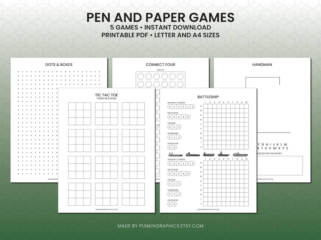 Pen and Paper Games - Tic Tac Toe, Hangman, Dots and Boxes, Battleship ...