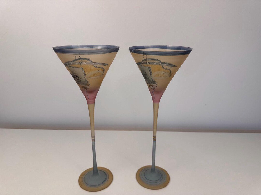 ION TAMAIAN Art Glass Champagne Glass Set/2 Hand Made Signed - Etsy