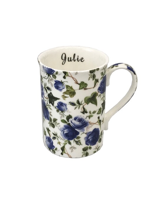 Boxed Personalised Blue Rose China Vintage Style Mug | Etsy