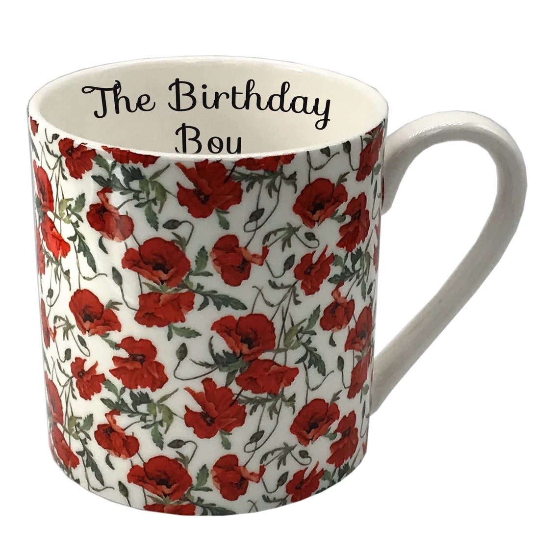 Personalised Large Fine Bone China Mug Modern Vintage Poppy | Etsy