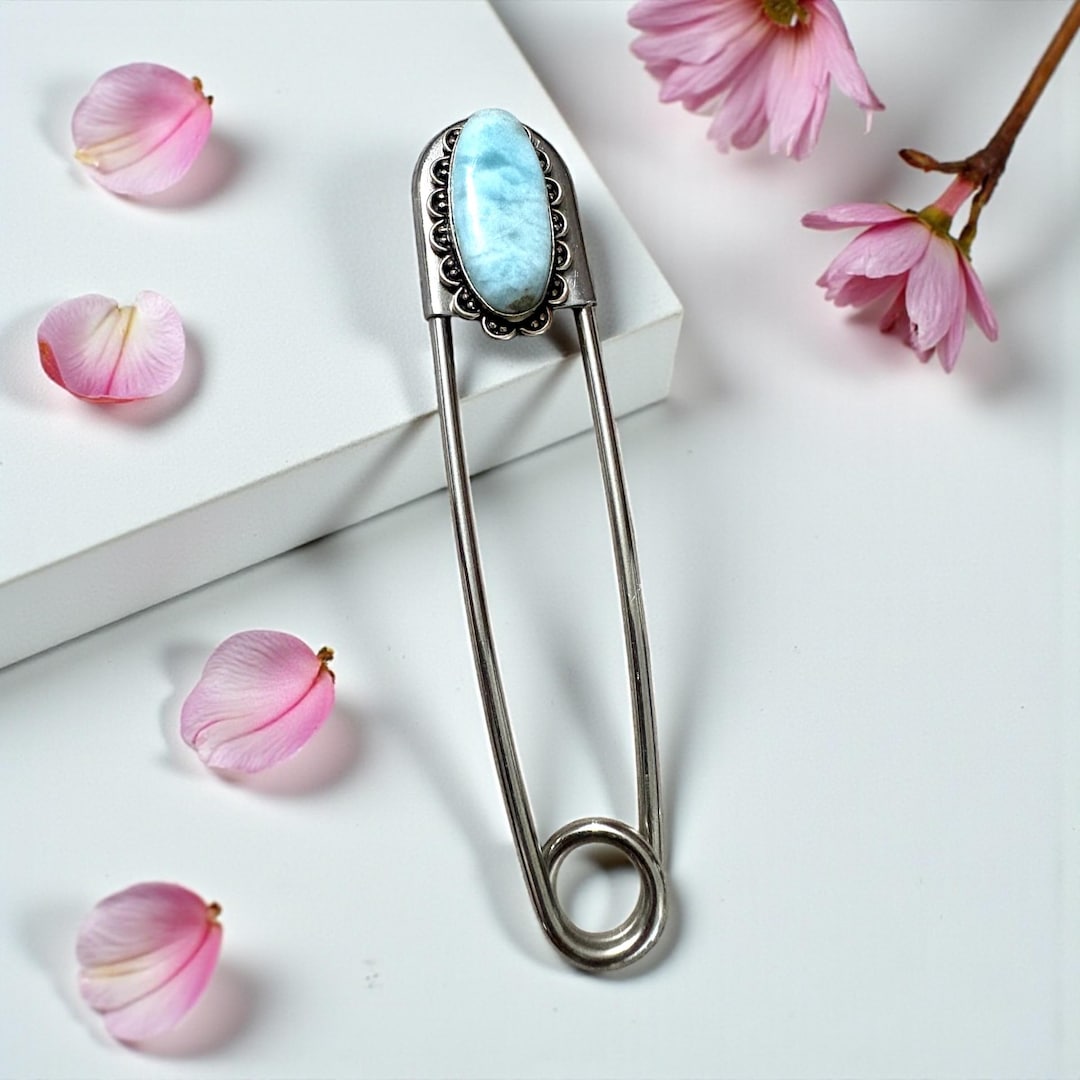 Larimar Jumbo Safety Pin, Kilt Pin, Scarf Pin, Hat Pin, Key Holder, Key ...