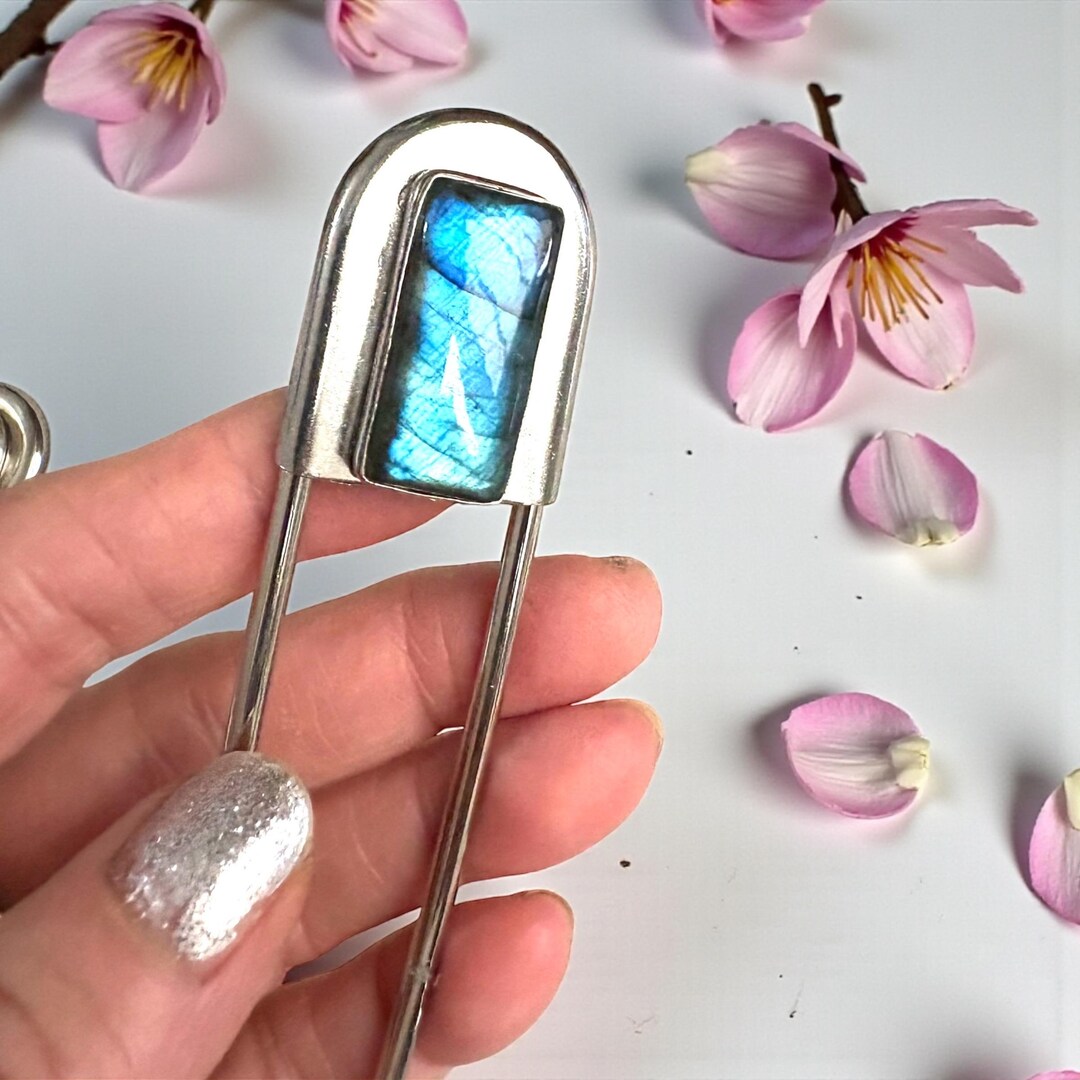 Jumbo Labradorite Safety Pin, Kilt Pin, Scarf Pin, Hat Pin, Key Holder ...