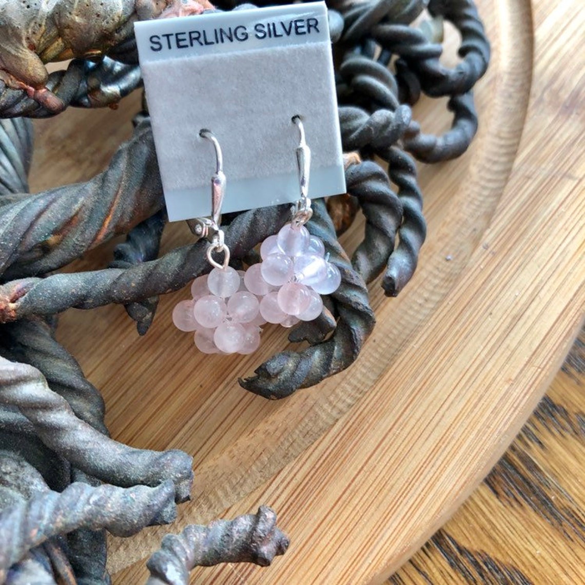 Rose Quartz Earrings Rose Quartz Jewelry Pink Earrings Rose - Etsy