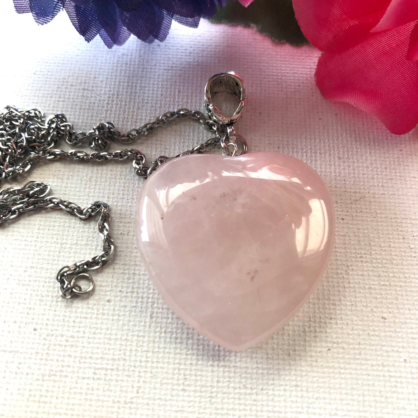 Ciondolo cuore di quarzo rosa gioielli al quarzo rosa | Etsy