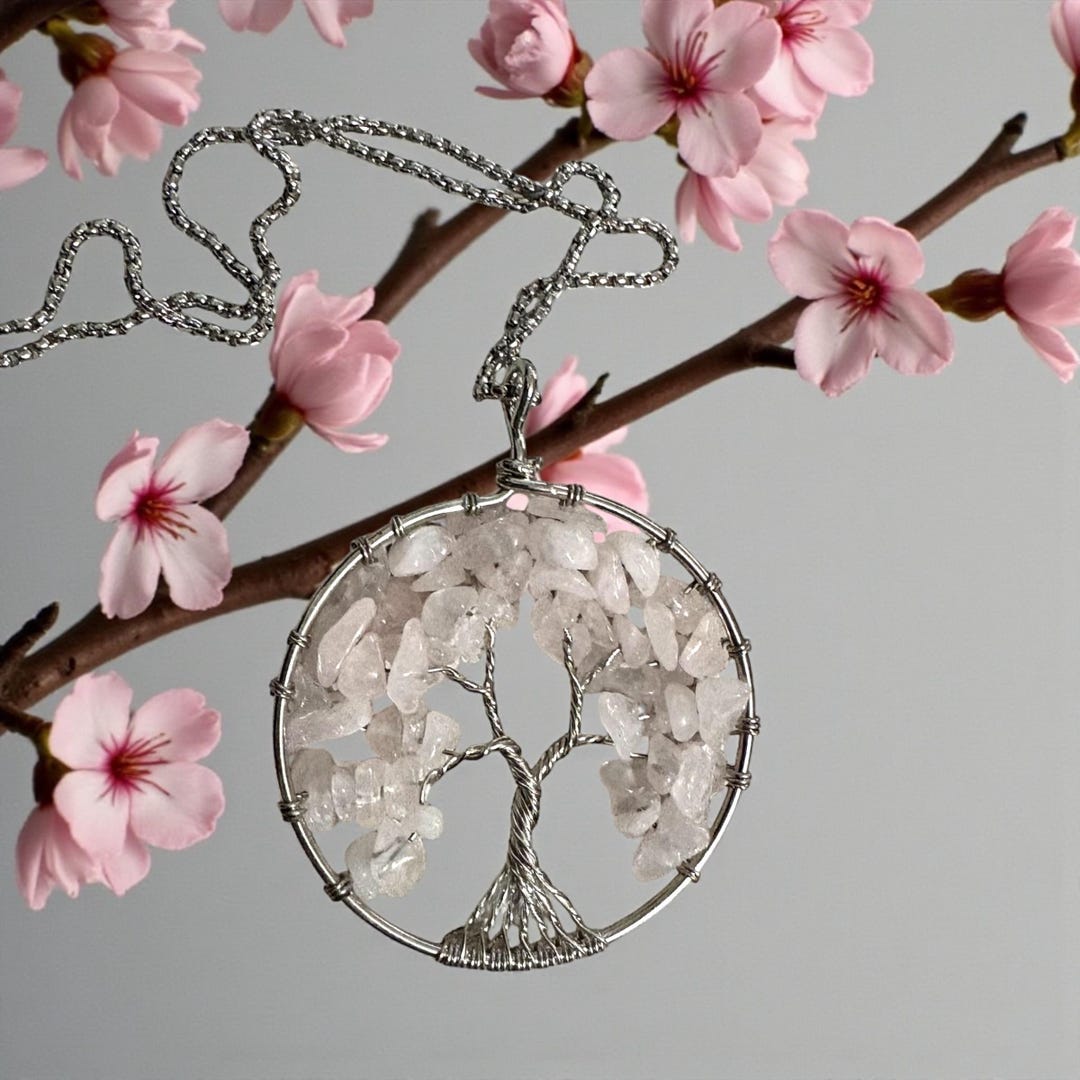 Rose Quartz Tree of Life Necklace, Stainless Steel Chain - Etsy