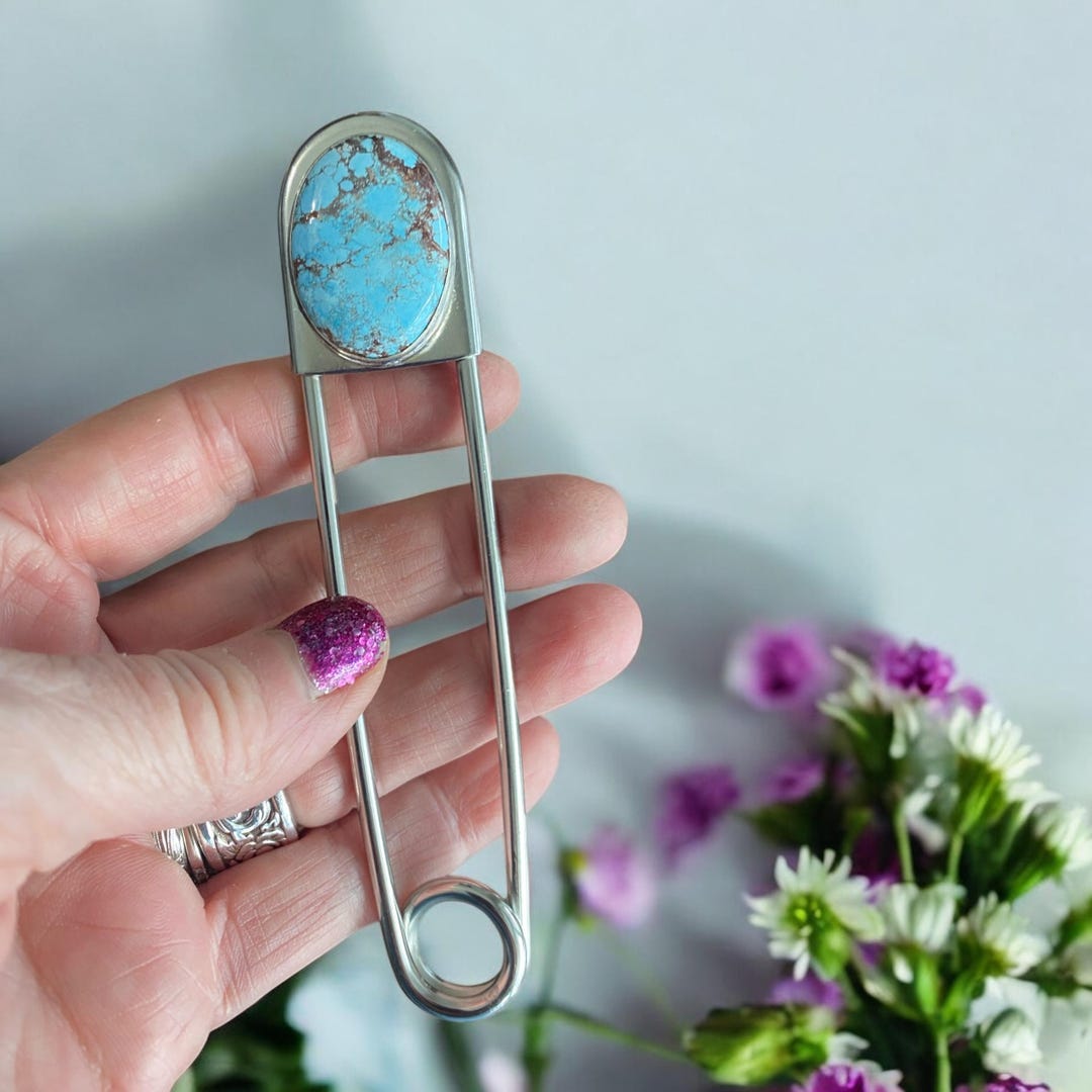 Jumbo Turquoise Safety Pin, Kilt Pin, Scarf Pin, Hat Pin, Key Holder ...