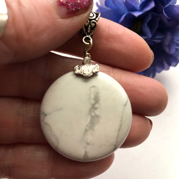 White Howlite Pendant Gemstone Pendant White Pendant Semi Precious Pendant Howlite Necklace White Necklace crown chakra. white howli Etsy
