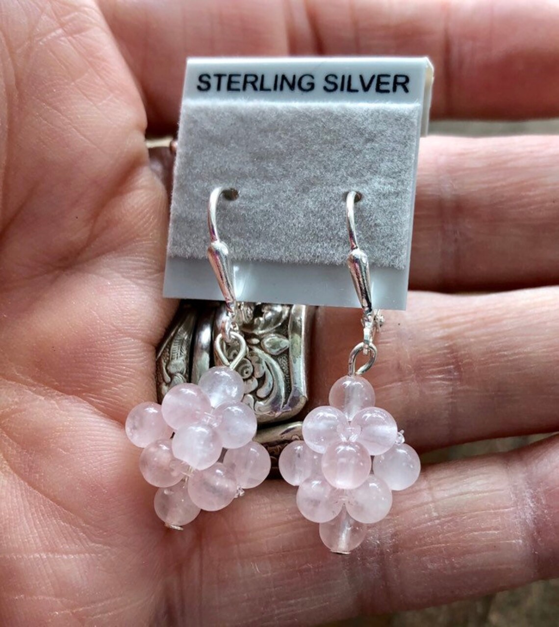 Rose Quartz Earrings Rose Quartz Jewelry Pink Earrings Rose - Etsy