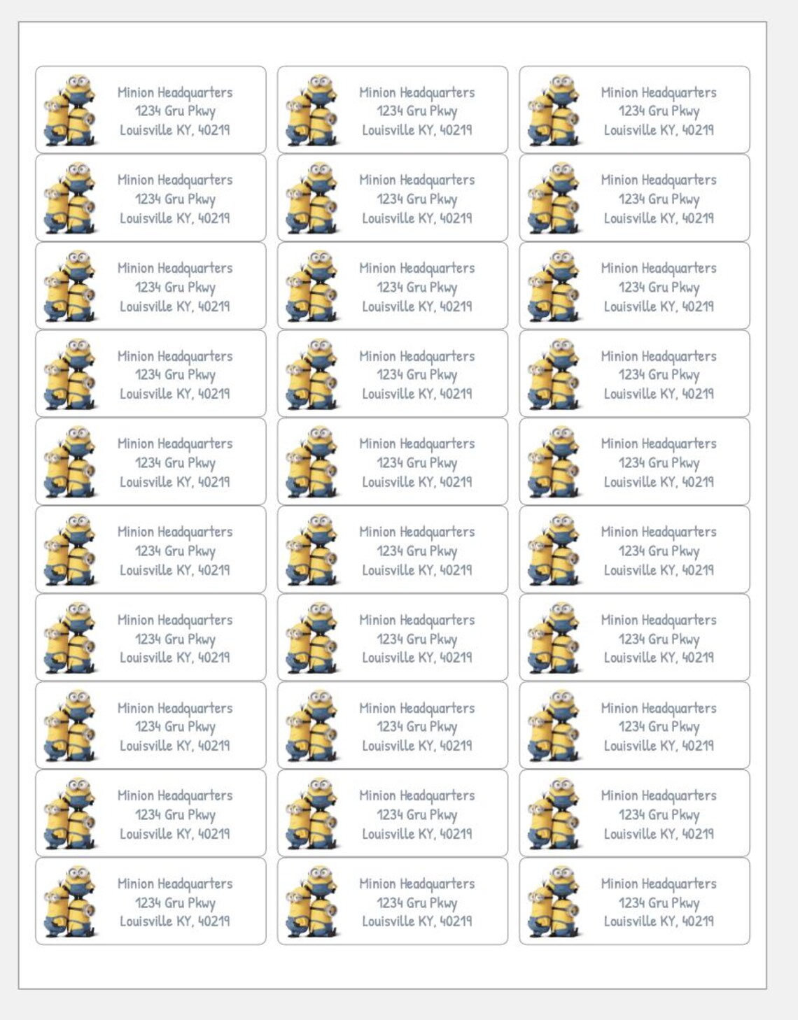 Minion Themed Envelope Labels (custom) (print W/ Envelopes - Shipped ...