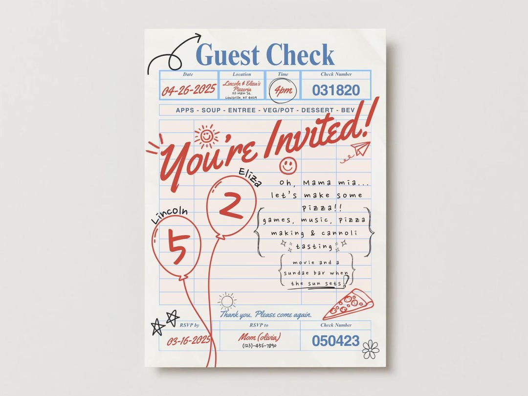 Pizza Party Themed Birthday Party Invitation (custom) (digital Download ...