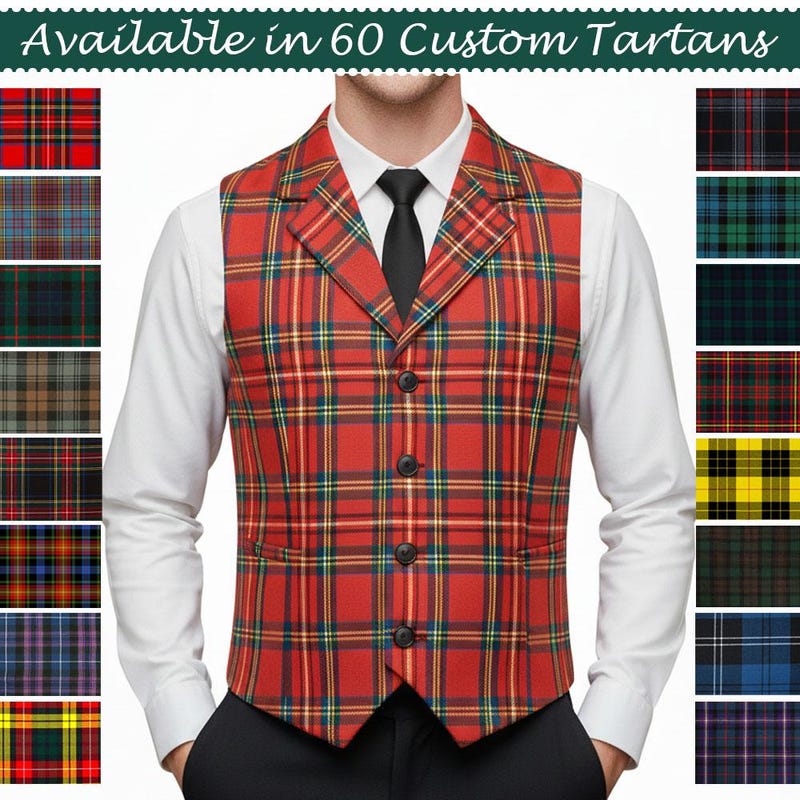 Men Red Plaid Wool Vest - Etsy