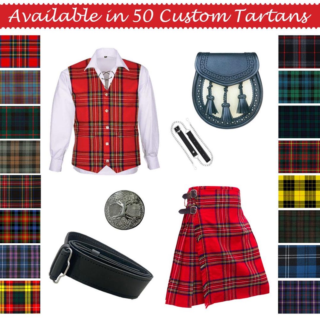 Custom Scottish Kilt Set 5 PCS Included Tartan Kilt Jacobite Shirt Day ...