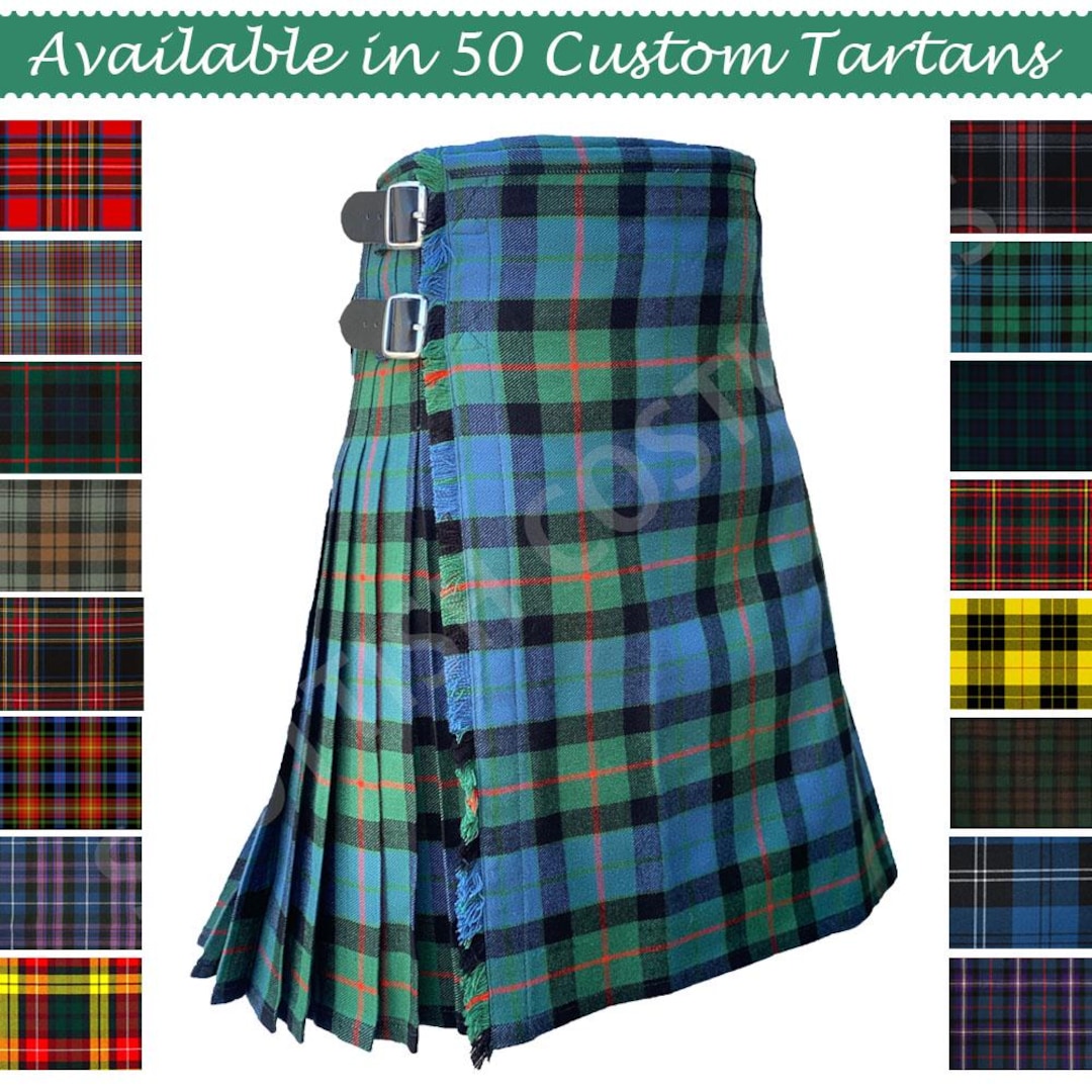 Custom Scottish Tartan Kilt With Real Leather Straps Closure Highland ...