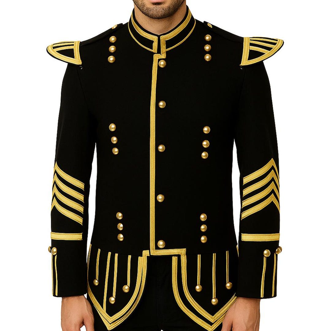 Black Wool Scottish Doublet Jacket With Gold Braided Handmade Custom ...