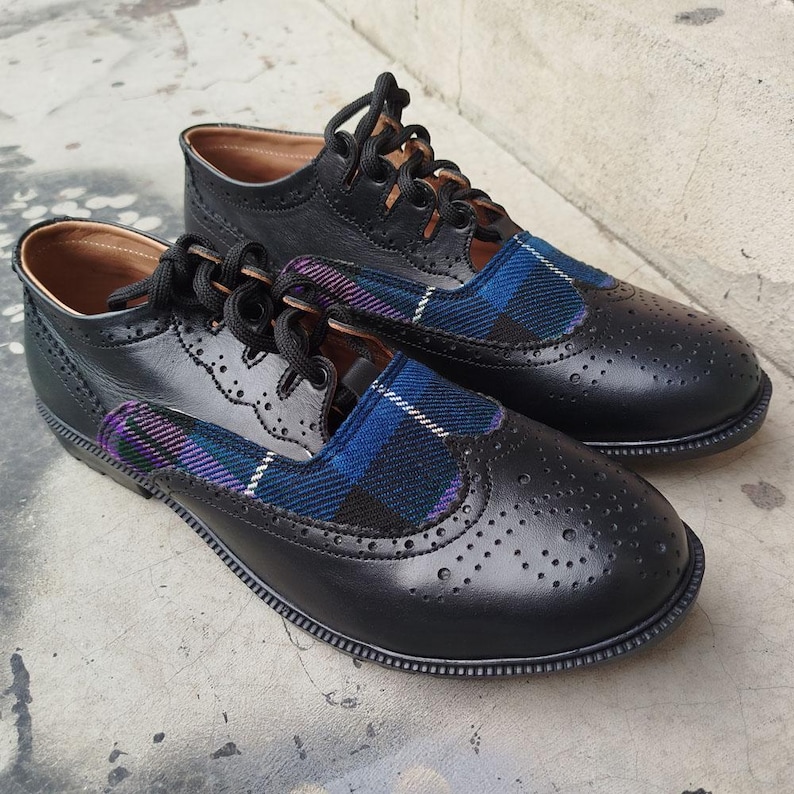 Handmade Custom Tartan Shoes Men Ghillie Brogues Real Leather Shoes ...