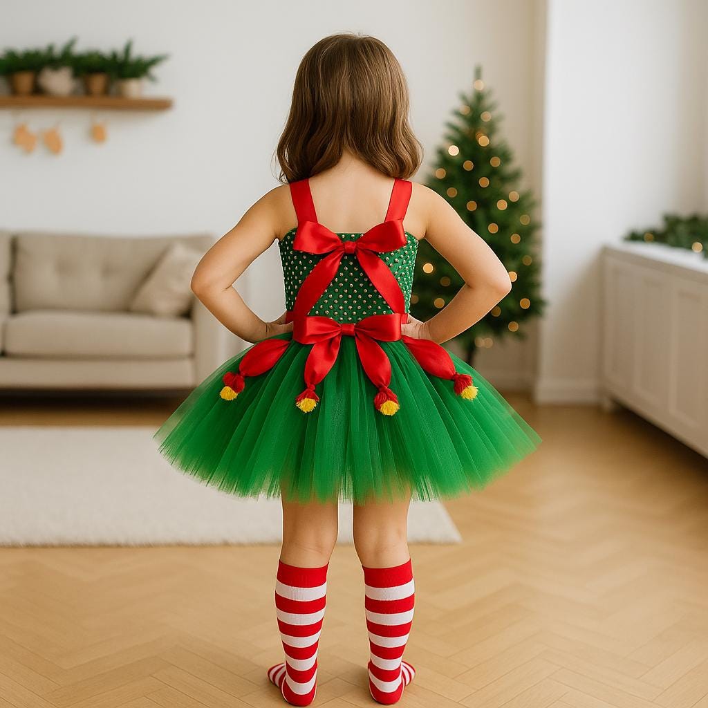 Christmas Elf Tutu Dress: Festive Green & Red Tulle Holiday Dress - Etsy