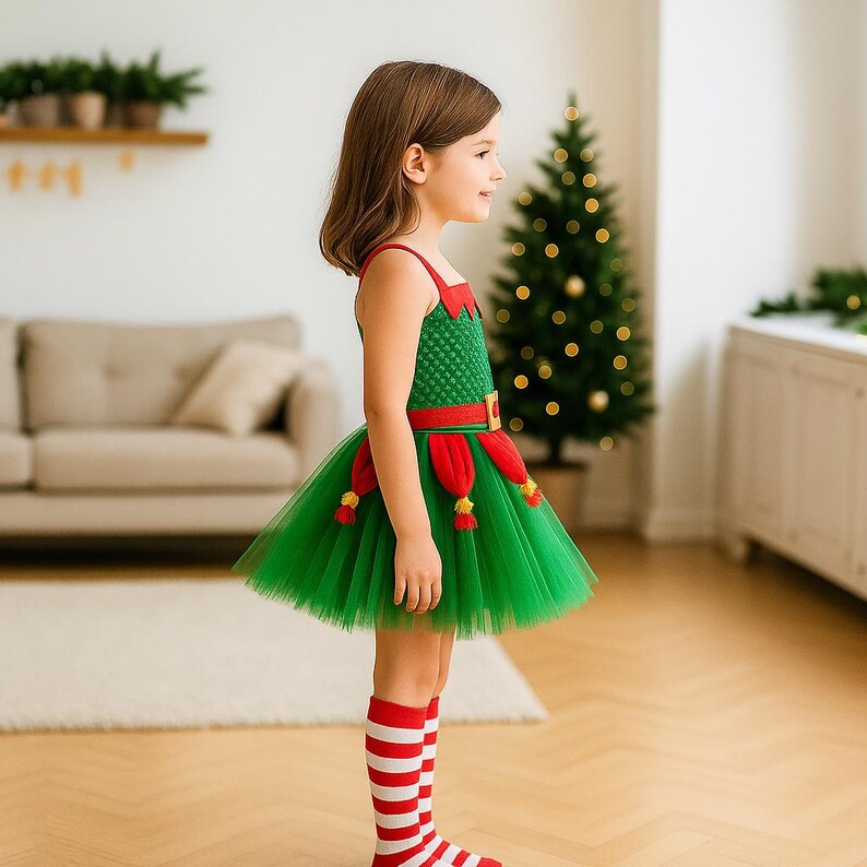 Christmas Elf Tutu Dress: Festive Green & Red Tulle Holiday Dress - Etsy