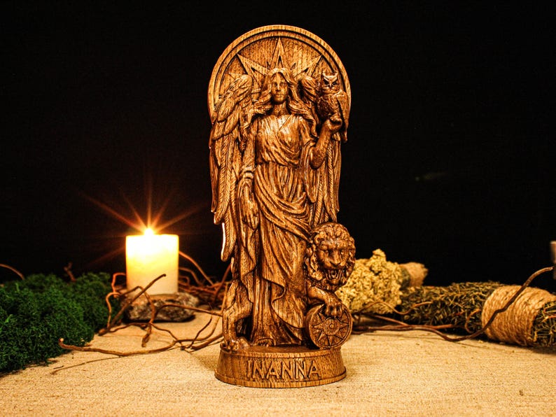 Inanna Statue, Innana Wooden Figurine, Wiccan Goddess Statue, Wiccan ...