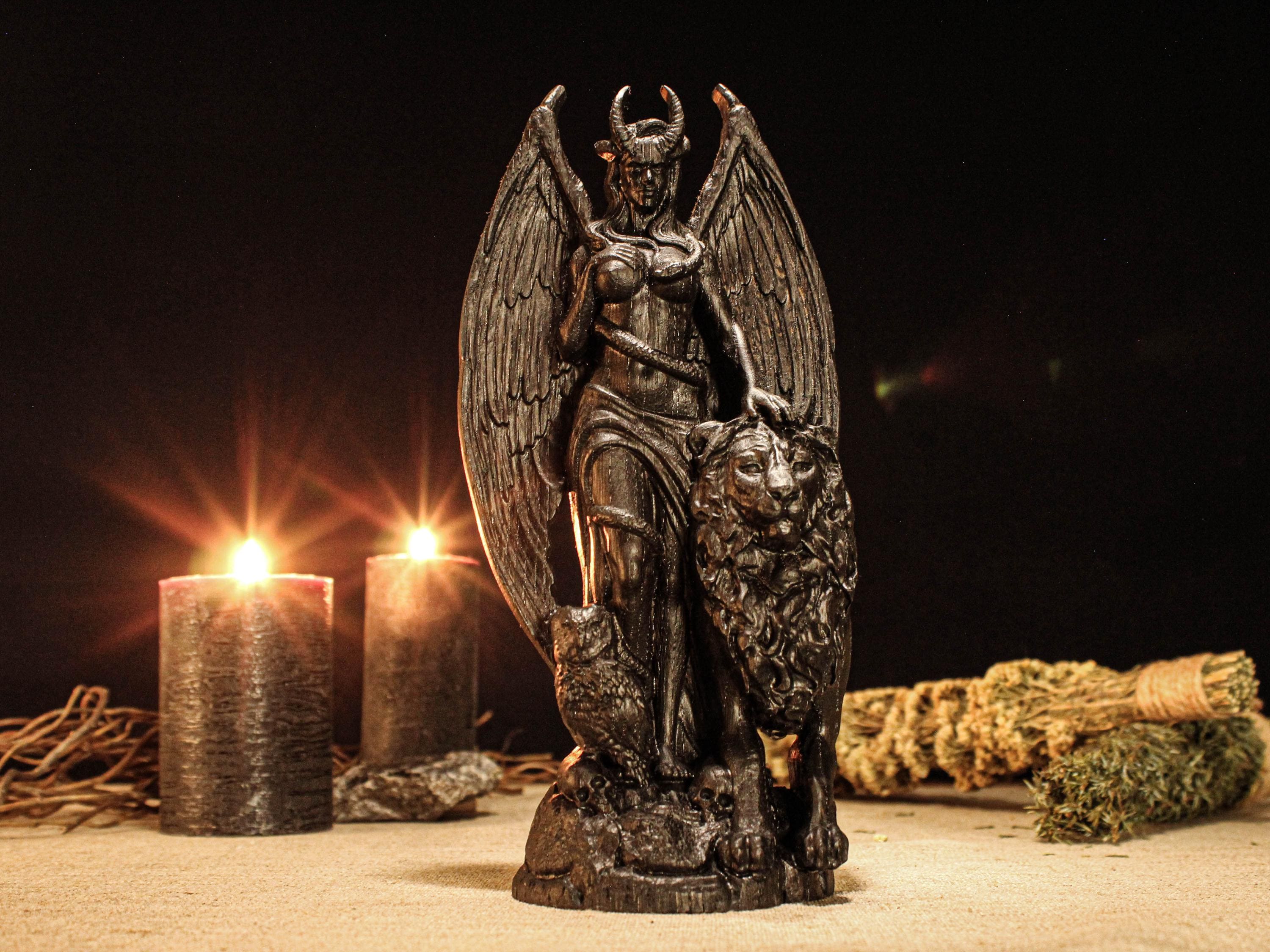 Black Lilith Statue, Wiccan Goddess of Feminine Wisdom, Carved Lilith ...