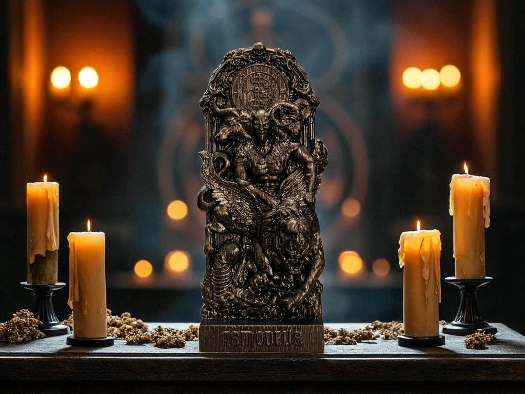 Black Asmodeus Statue, Goetia Demon Figure, Occult Statue, Demon Statue ...