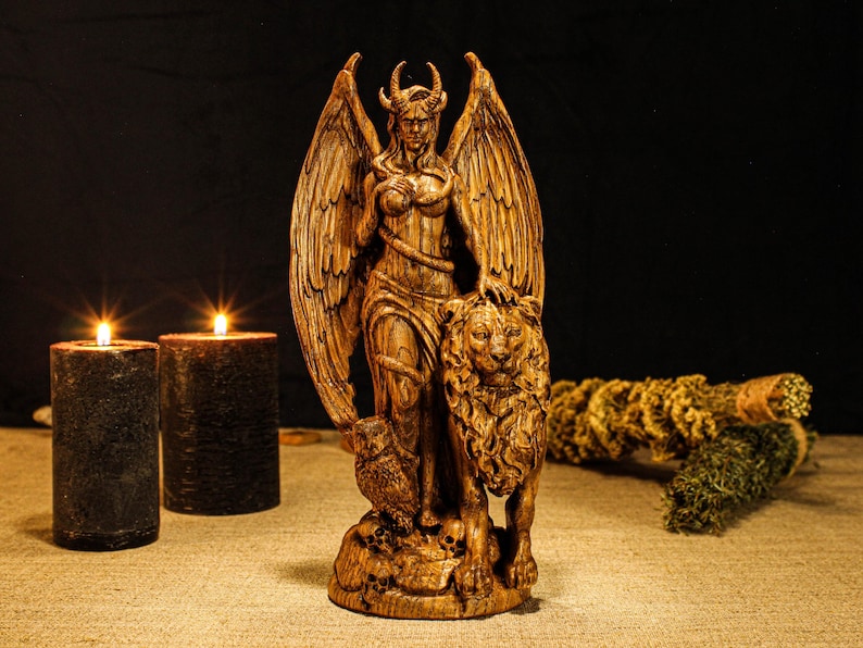 Lilith Statue, Wiccan Goddess of Feminine Wisdom, Innana Wooden ...