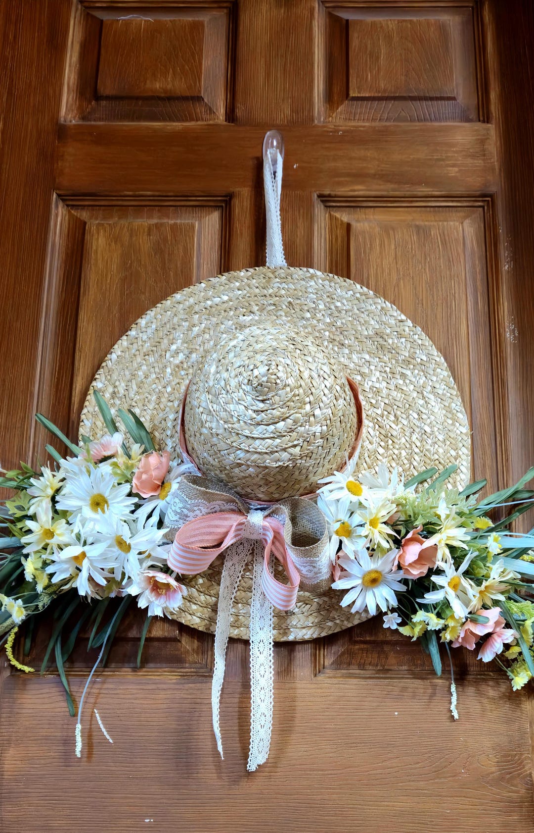 Elegant Straw Hat Wreath: Silk Flower & Daisy Door Hanger - Etsy