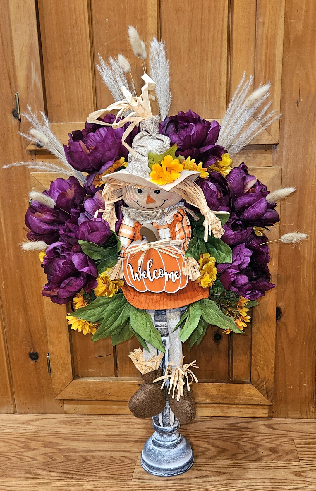 Fall Candlestick Centerpiece: Scarecrow & Floral Table Decor - Etsy